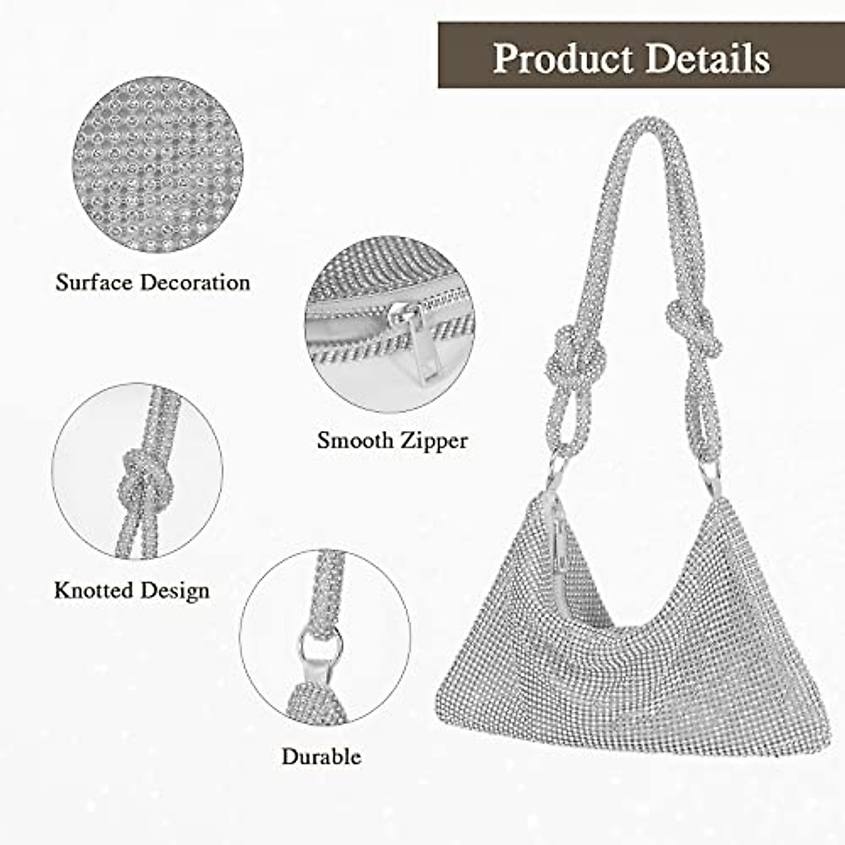 UBORSE Women Evening Clutch Bags Elegant Crystal Wedding Purse Sparkly Diamond Glitter Bag Fashion Rhinestone Purse Cocktail Party Bridal Prom Handbag for Women (Silver)
