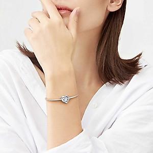 SEVENWELL Birth Month Flower Charm Fit Pandora Bracelets Heart Engraved Custom Personalized Jewelry Birthday for Her