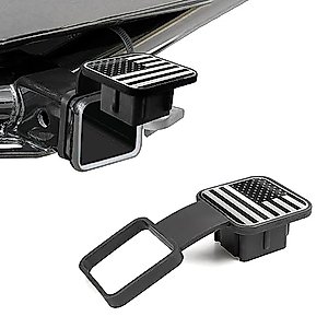 Hawyet 1 PC Universal Trailer Tube Square Mouth Cover, 3.1" x 7.5" TPU American Flag Tow Hook Dust Plug, Protect Trailer Tube and Trailer Base, Suitable for Most Car Models (Silver)