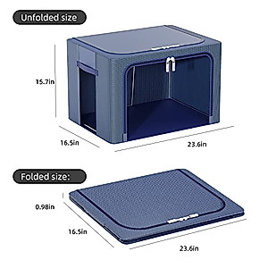 2 Pack Foldable Storage Box Oxford Fabric Clothes Container Organizer with Handle and Large Clear Window Stackable Large Capacity Storage Bins Boxes for Toys , Bedding , Books (100L, Blue)