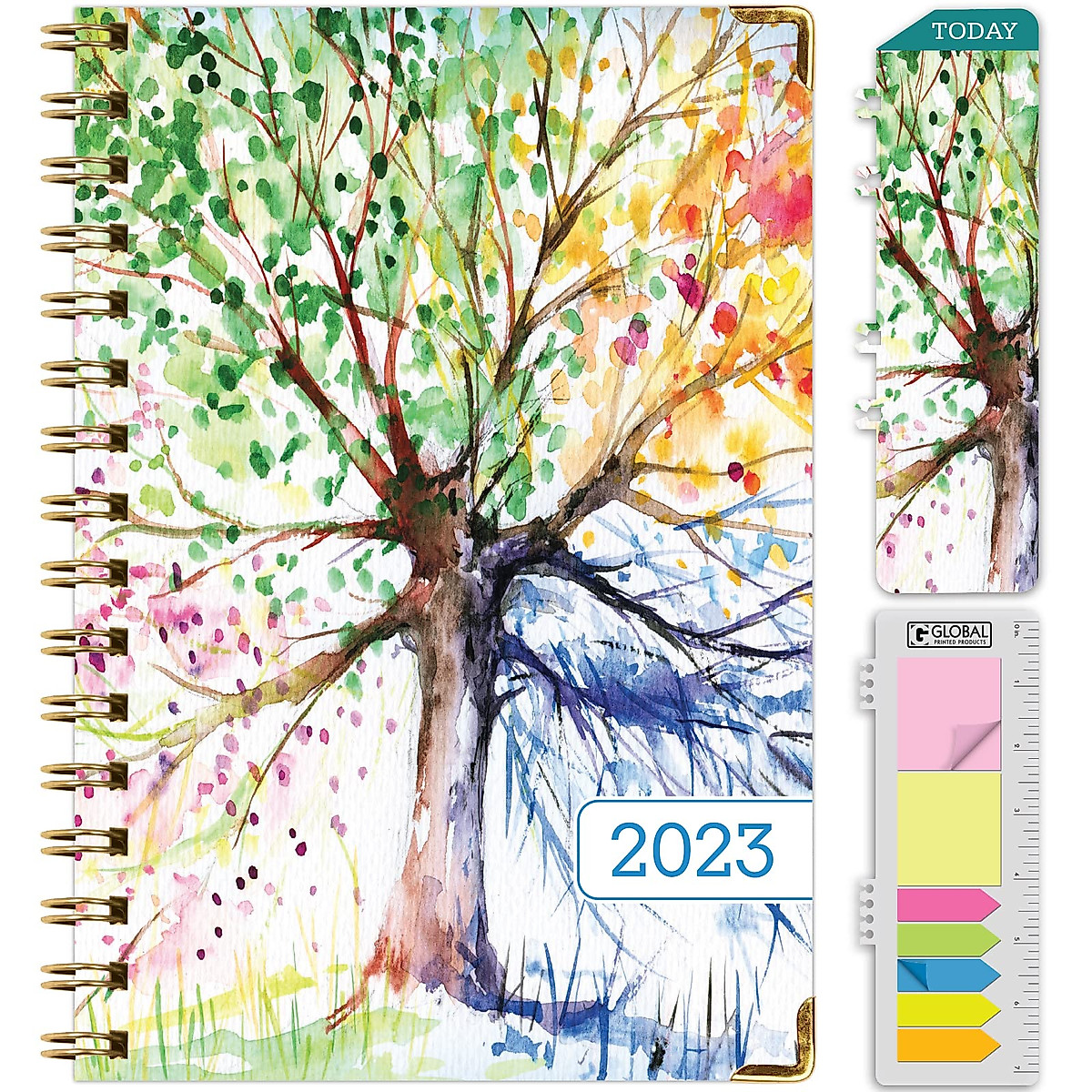 HARDCOVER 2023 Planner: (November 2022 Through December 2023) 8.5"x11" Daily Weekly Monthly Planner Yearly Agenda. Bookmark, Pocket Folder and Sticky Note Set (Tree Seasons)
