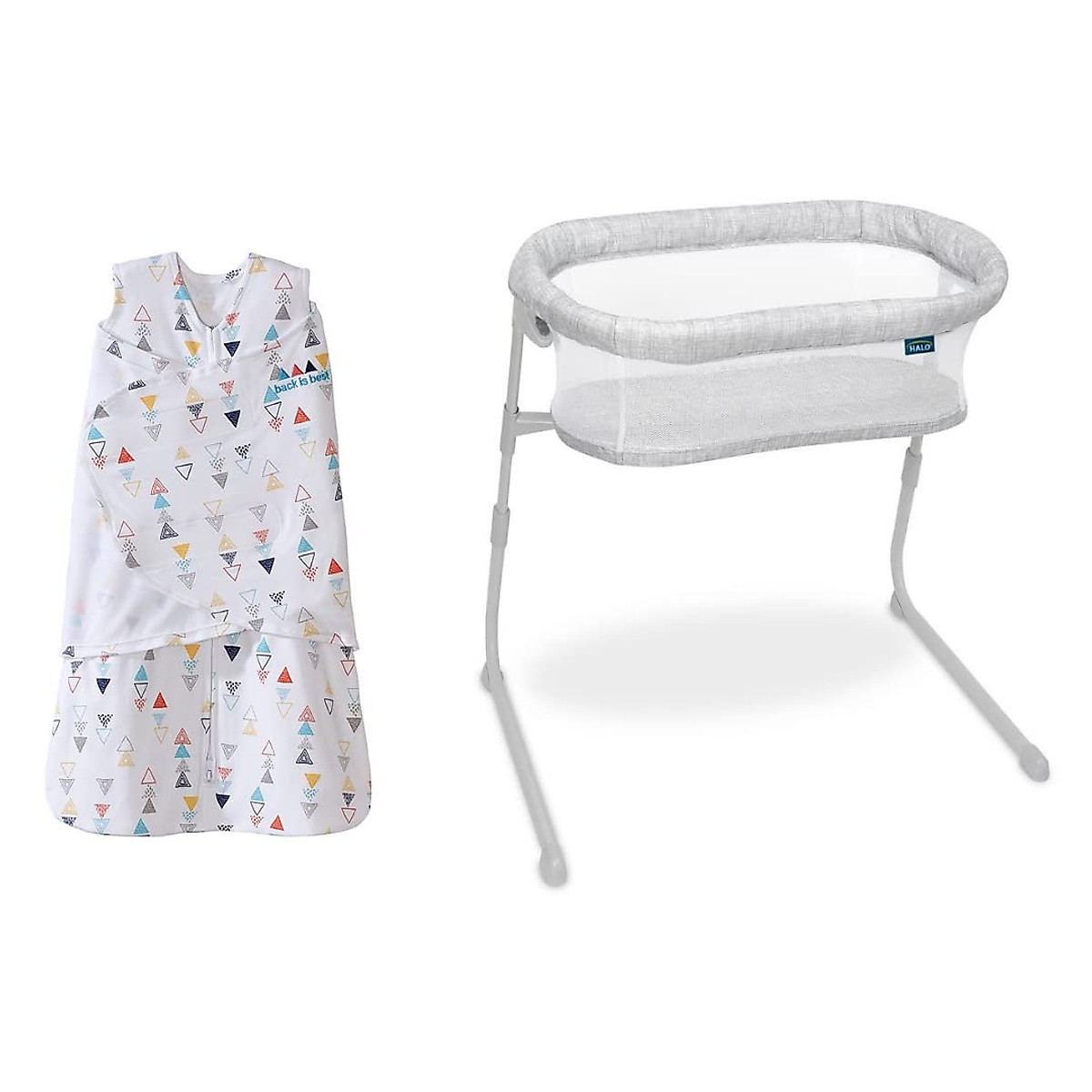 HALO Sleepsack Swaddle, 100% Cotton, Triangle Neutral, Small BassiNest Flex, Bedside Portable Crib, Heather Weave