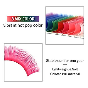 EMEDA Volume Lash Extensions Mix 8 Colored Lash Extensions Easy Fan Volume Lashes Colorful Self Fanning Volume Eyelash Extensions (Mixed 8 Color 0.07mm D Curl 15mm)