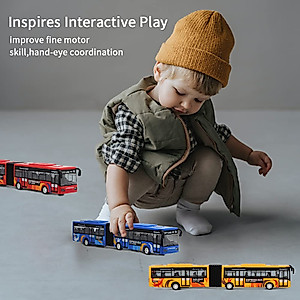 Crelloci City Bus Toy for Kids, Die Cast Alloy Pull Back Vehicles, Metro Articulated Electric Bus with Sounds and Lights, Model Cars Toys Educational Gift for Kids Boys Girls Ages 3+