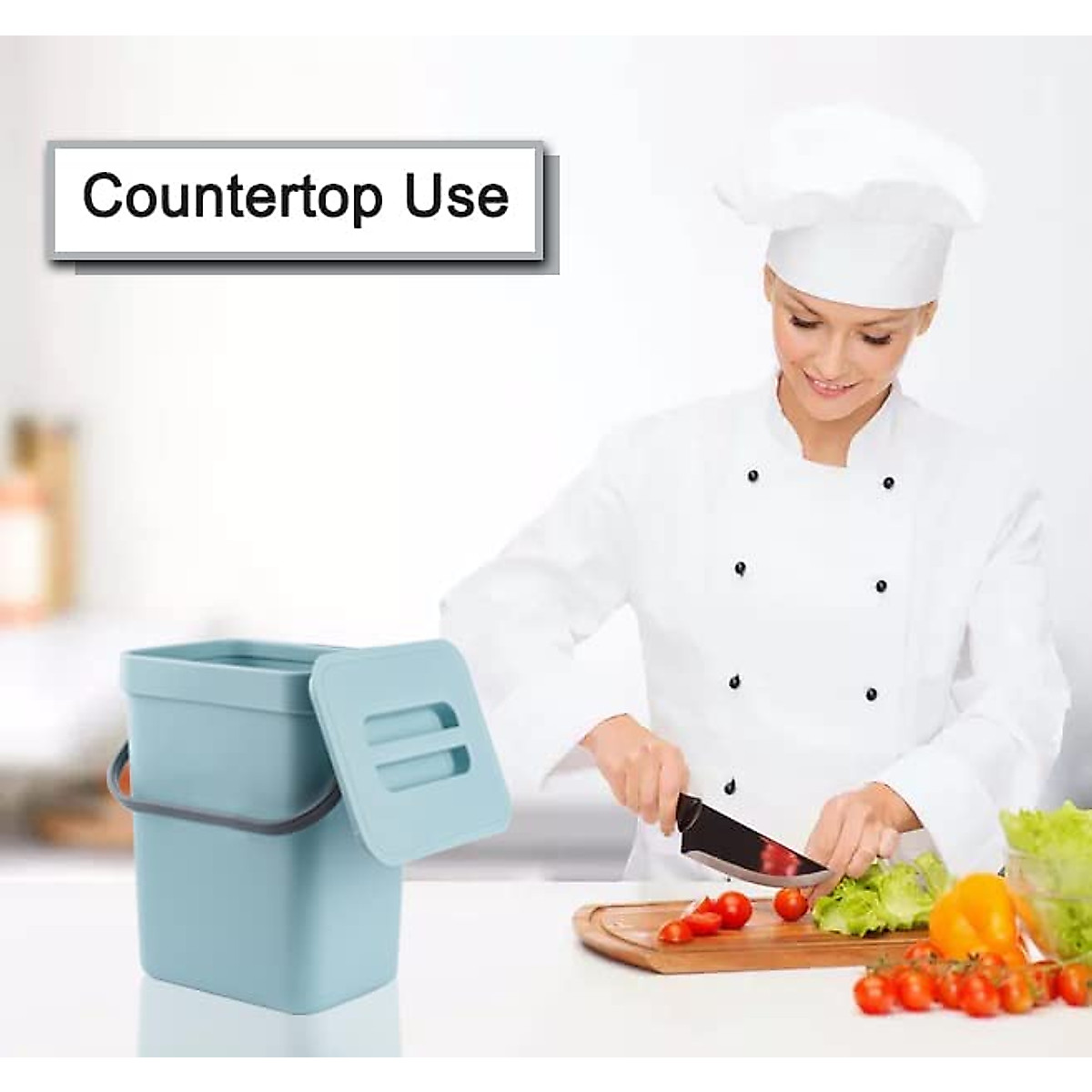 StoneSpace Compost Bin Indoor Kitchen Sealed, Mountable Compost Bucket, Hanging Food Waste Bin for Kitchen,1.3 Gallon/ 5L Blue