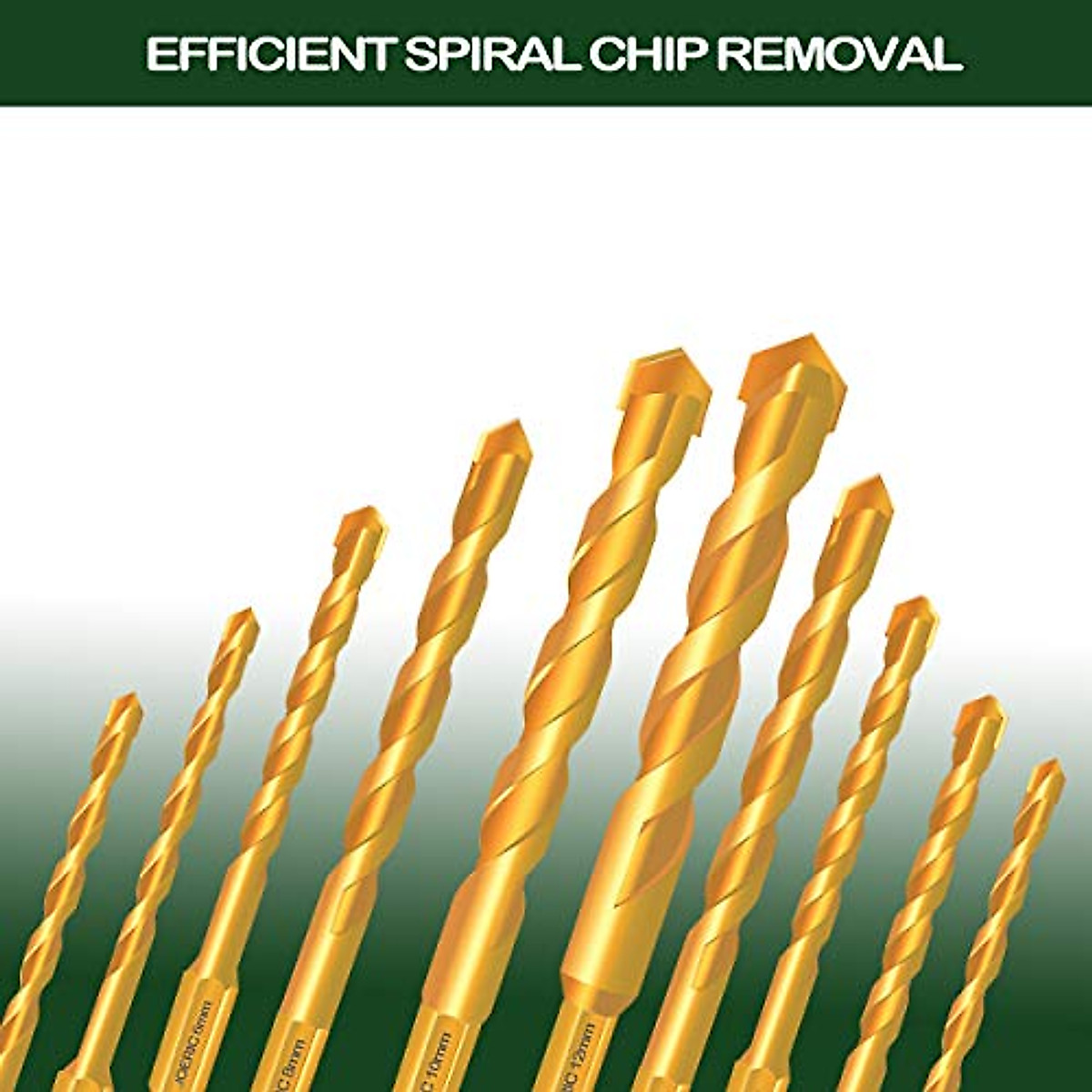 JOERIC Titanium Masonry Drill Bits Set, 10PCS Concrete Drill Bit Ceramic Tile Drill Bit Set Tungsten Carbide Tipped Ceramic Tile Drill Bits for Concrete Brick Glass Plastic and Wood (5mm-12mm)