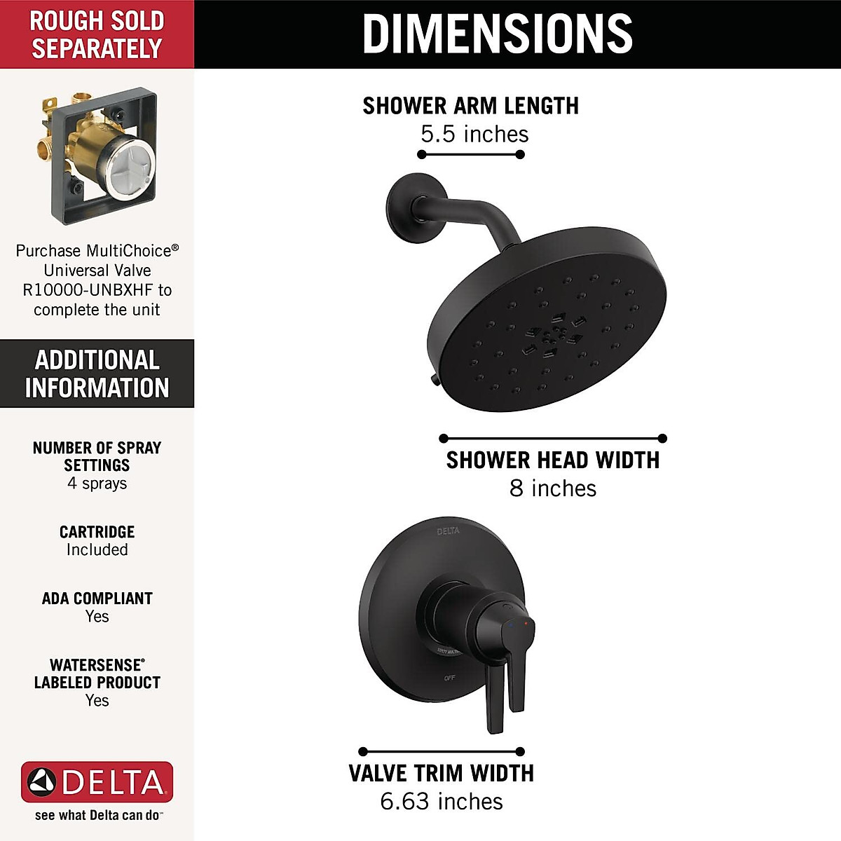 Delta Faucet T17T271-BL Galeon Tub/Shower, Matte Black