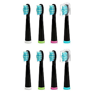 GSParts 8 pcs Replacement Soft Bristle Brush Heads For Fairywill Electric Toothbrush Crystal Black