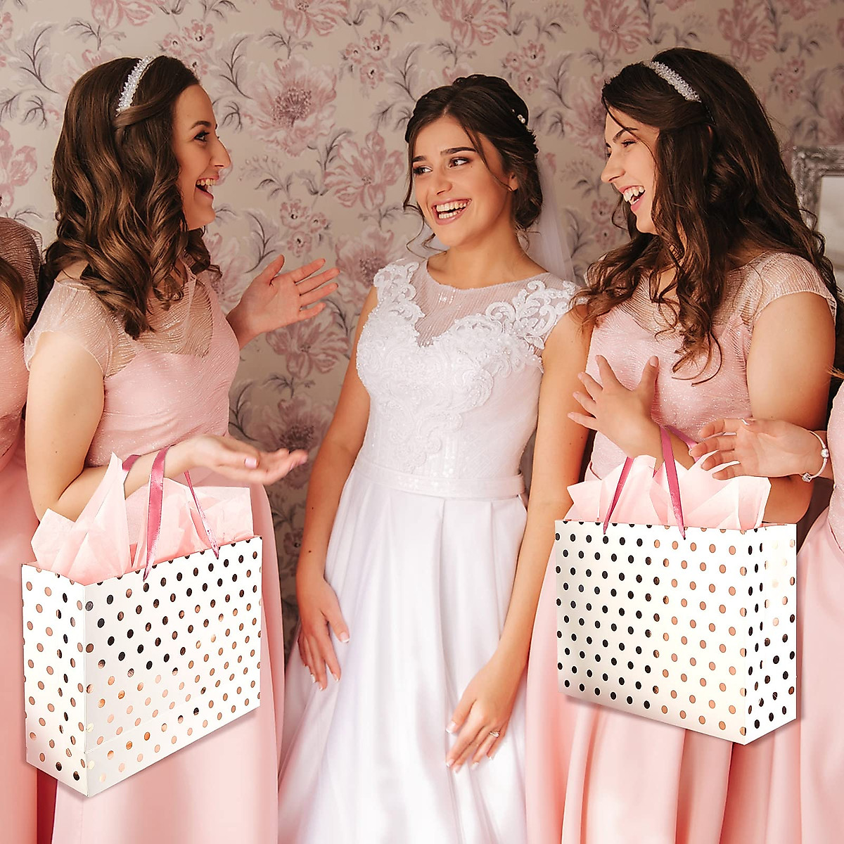 8 Pcs 16'' Extra Large Gift Bags Metallic Dots Present Bags with Handles and Paper for Wedding Holiday Birth Party (Colored)