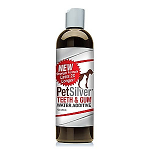 PetSilver Teeth & Gum Water Additive for Dogs & Cats, Eliminate Bad Breath, Natural Pet Dental Care Solution, Targets Tartar & Plaque, No Brushing, Chelated Silver, New Stronger Formula, 12 fl oz