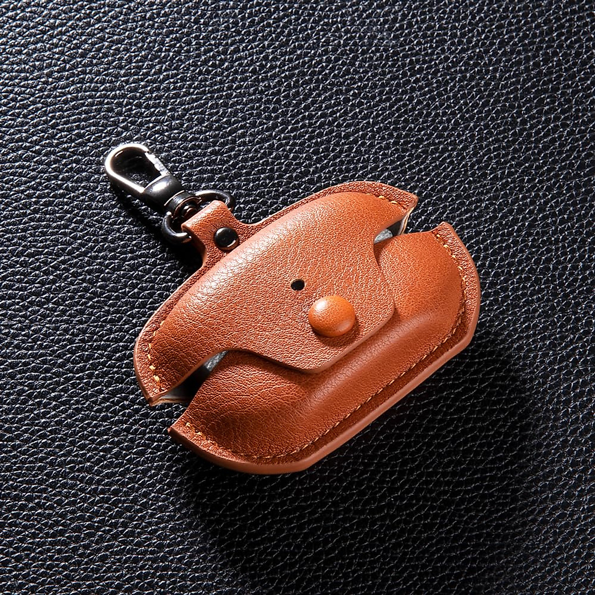 Premium Slim Business Casual Leather Case for Sony WF-1000XM4 ​with Keychain for Women Girls Men Boys Case Cover Accessories-Black