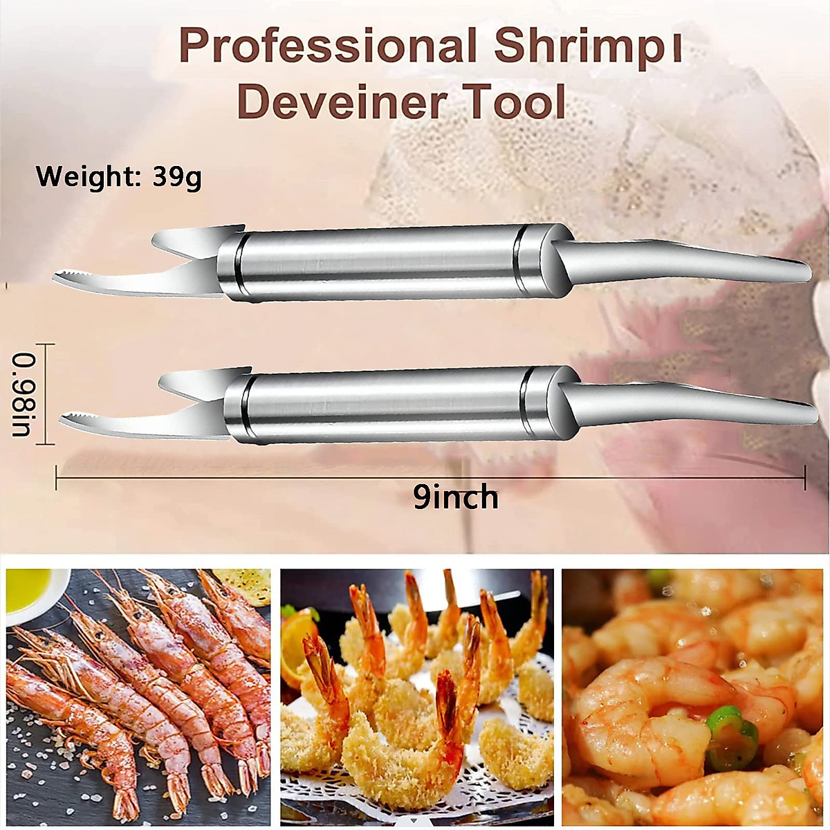 PurHyac 2Pcs Shrimp Deveiner Tool and Peeler, Toadfish Shrimp Cleaner, 5 in 1 Multifunctional Shrimp Peeler and Deveiner Tool, Oyster Shucking Knife, Ergonomic Non-Slip Grip, Kitchen Essential, 9in