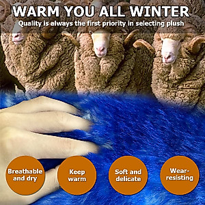 Furry Auto Center Console Cover Pad, Genuine Sheepskin Wool Fur Car Armrest Seat Box Cover, Fluffy Soft Warm Armrest Protector Cushion for Women and Men, 11.02×6.29'' for Most Cars (Royal Blue)