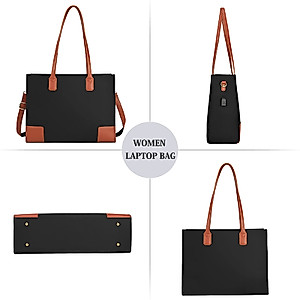NUBILY Women's Large Black Tote Laptop Bag, 15.6 Inch USB Charging Port, Waterproof Nylon Shoulder Bag
