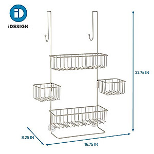 iDesign The Metalo Collection Over-The-Door Hanging Shower Caddy Organizer, 22.7" x 10.5" x 8.2", Satin