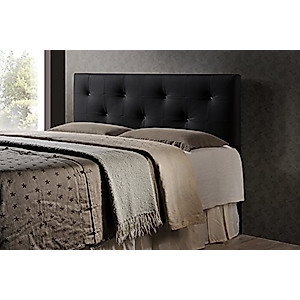 Baxton Studio Dalini Modern and Contemporary Full Black Faux Leather Headboard with Faux Crystal Buttons