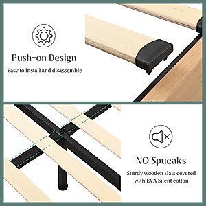 Yechen Retro Fluted Queen Bed with Storage Headboard & Charging Station, 55.5" Tall Natural Wooden Metal Platform Bed with Solid Wood Legs, Sturdy Wood Slats Support, Noise Free, No Box Spring Needed