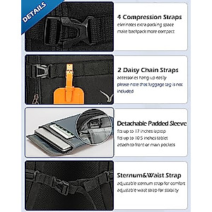 Hynes Eagle Rolling Backpack 42L Backpack with Wheels Airline Approved Carry on Luggage Laptop Travel Backpack for Women Men Black-2023