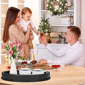 Dekosilave Black Decorative Serving Tray for Coffee Table Round Decorative Tray for Home Decor, Candle Tray with Tassels Farmhouse Beads Centerpieces Living Room Home Decorations