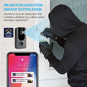 Wireless Video Doorbell Camera, WiFi Doorbell Camera IP65 Outdoor Waterproof 1080P HD WiFi Night Vision Sports Storage Free Cloud Storage for iOS & Android