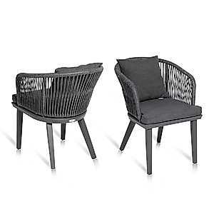 PURPLE LEAF 2 Pieces Patio Furniture Outdoor Dining Chairs All-Weather Wicker for Lawn Garden Backyard Deck Patio Dining Chairs with Cushions and Pillows, Grey