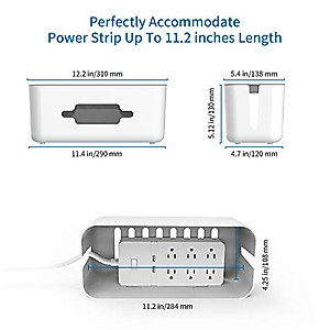Surge Protector Power Strip with Cable Management Box, 6 Outlets and 2 USB Ports with Switch Control, Flat Plug, 5ft Heavy-Duty Extension Cord, Cord Organizer Box for Home and Office - White
