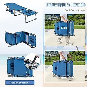 GYMAX Lounge Chair for Outside, 400 LBS Tanning Chair with Face/Arm Hole, Adjustable Backrest & Hand Shoulder Strap, Sunbath Beach Chaise Lounge for Outdoor, Backyard, Poolside (1, Blue)