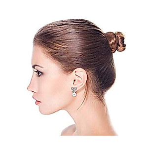 Victorian Style Cocktail Delicate Romantic Wedding Bridal Ribbon Cubic Zirconia White Simulated Pearl CZ Pave Bow Stud Drop Earrings For Women Silver Plated