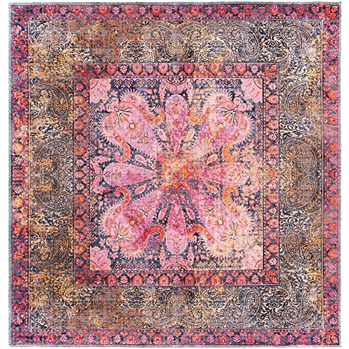 Unique Loom Mangata Collection Area Rug - Mona (Square 5' 3" x 5' 3", Pink/Beige)