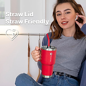 Bluwing 30 oz Insulated Tumbler Cups with Handle and Straw-Stainless Steel Travel Coffee Mug Tumbler for Women and Men (Canyon Red)