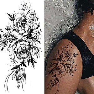 HEYYUNG 18 Pcs Flower Tattoos for Women, Temporary Sexy Tattoos, Realistic 3D Sketch Henna Tattoo Kit Sleeves for Women, Makeup Designs Chest Abdomen Back Tattoos for Girls