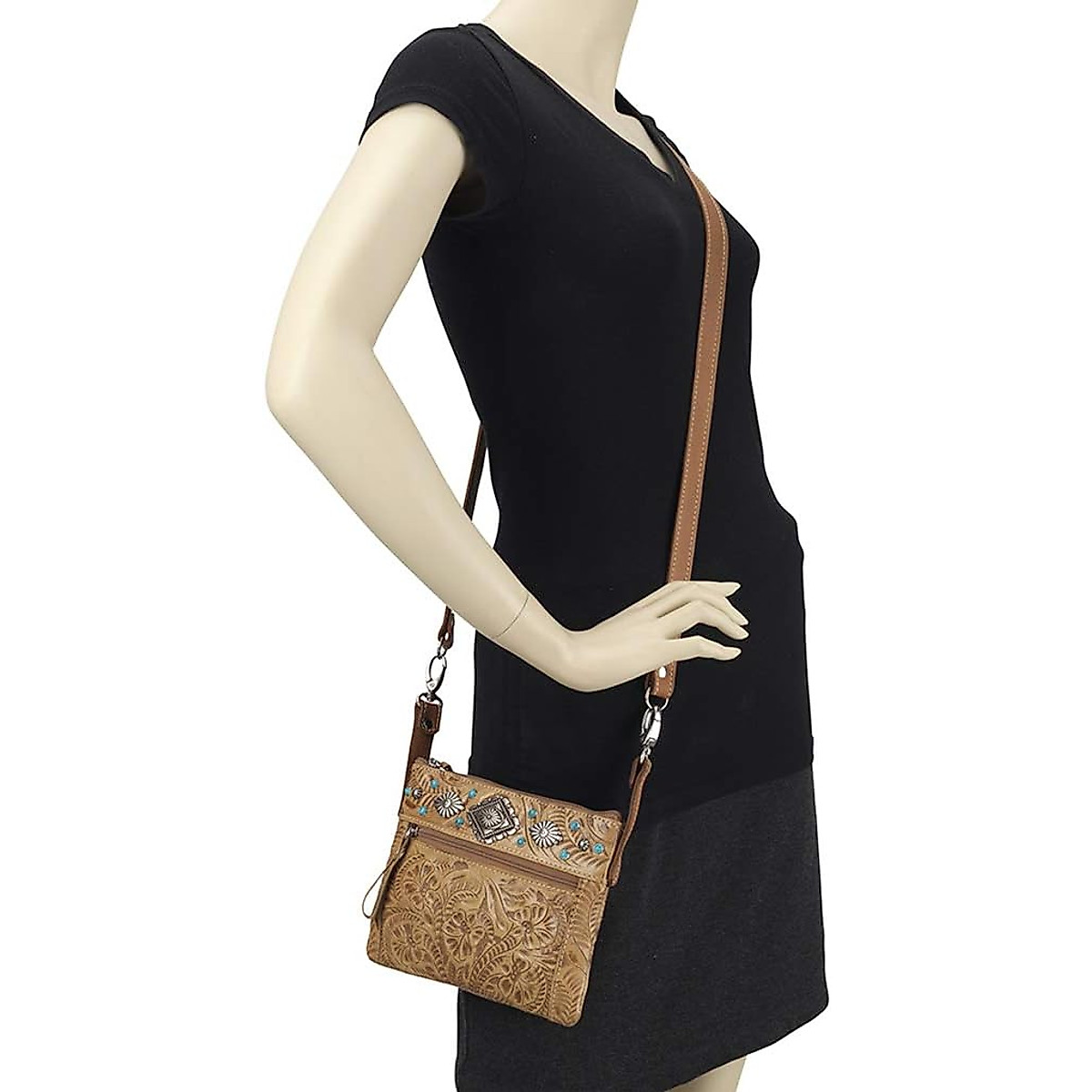 American West Women's Trail Rider Crossbody Bag Tan One Size