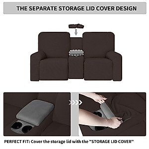 Easy-Going 1 Piece Stretch Reclining Loveseat with Middle Console Slipcover, 2 Seater Loveseat Recliner Cover with Holder and Storage, Recliner Couch Sofa Cover, Furniture Protector Chocolate
