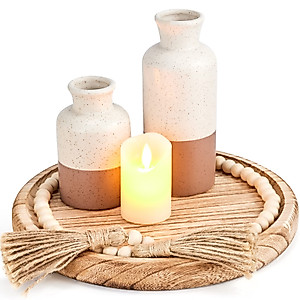 Yangbaga 11.8In Wooden Decorative Serving Tray - Round Wooden Easter Decorations Craft Trays,DIY Centerpiece Candle Holder Trays for Kitchen Countertop Crafts Art Home Decor Halloween Decoration