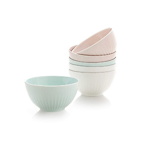 ZEN Pleats Porcelain Dessert Bowls 10oz Set of 6 (Mixed Color)