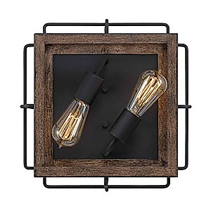 Tawson Amos Modern Farmhouse 2-Light Flush Mount Ceiling Light with Wood Shade for Hallway, Entryway, Passway, Dining Room, Bedroom, Garage, Kitchen Island, Balcony Living Room