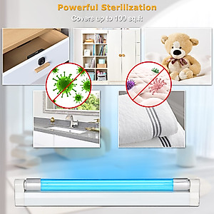 COOSPIDER UV Lamp Ozone Free with Timer, UVC Light Bulb, 253.7nm wavelength for Closet/Cabinet/Bathroom, 6W 110V Lamp with Timing Cord and Plug, CTUV-6