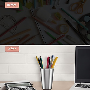 AVMDOM Wall Mount Pen Holders 3 Pcs, Acrylic Rack with Detachable Stainless Steel Cup for Desktop Wall Pencil Organizer, Wall Mount Holders for Home Office Pens Markers Makeup Dryer Storage