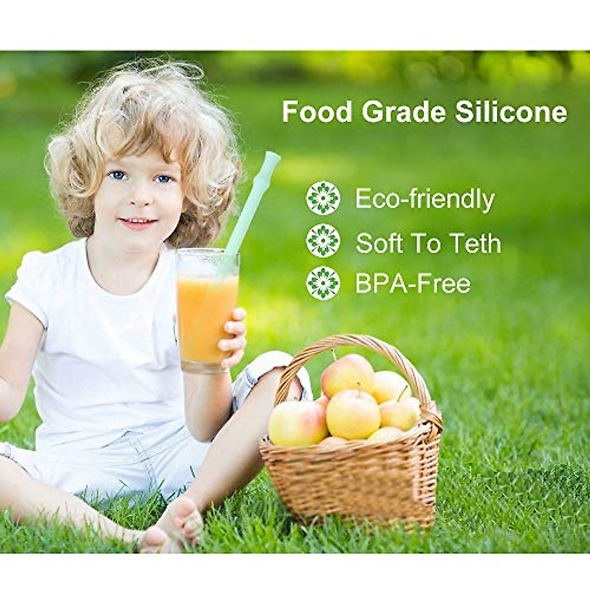 Vantic Collapsible Reusable Silicone Straws - 4Packs Portable Folding Drinking Straw BPA Free with Travel Case & Cleaning Brush for 16 or 20 or 30 oz Tumblers - Blue/Teal/Pink/Gray