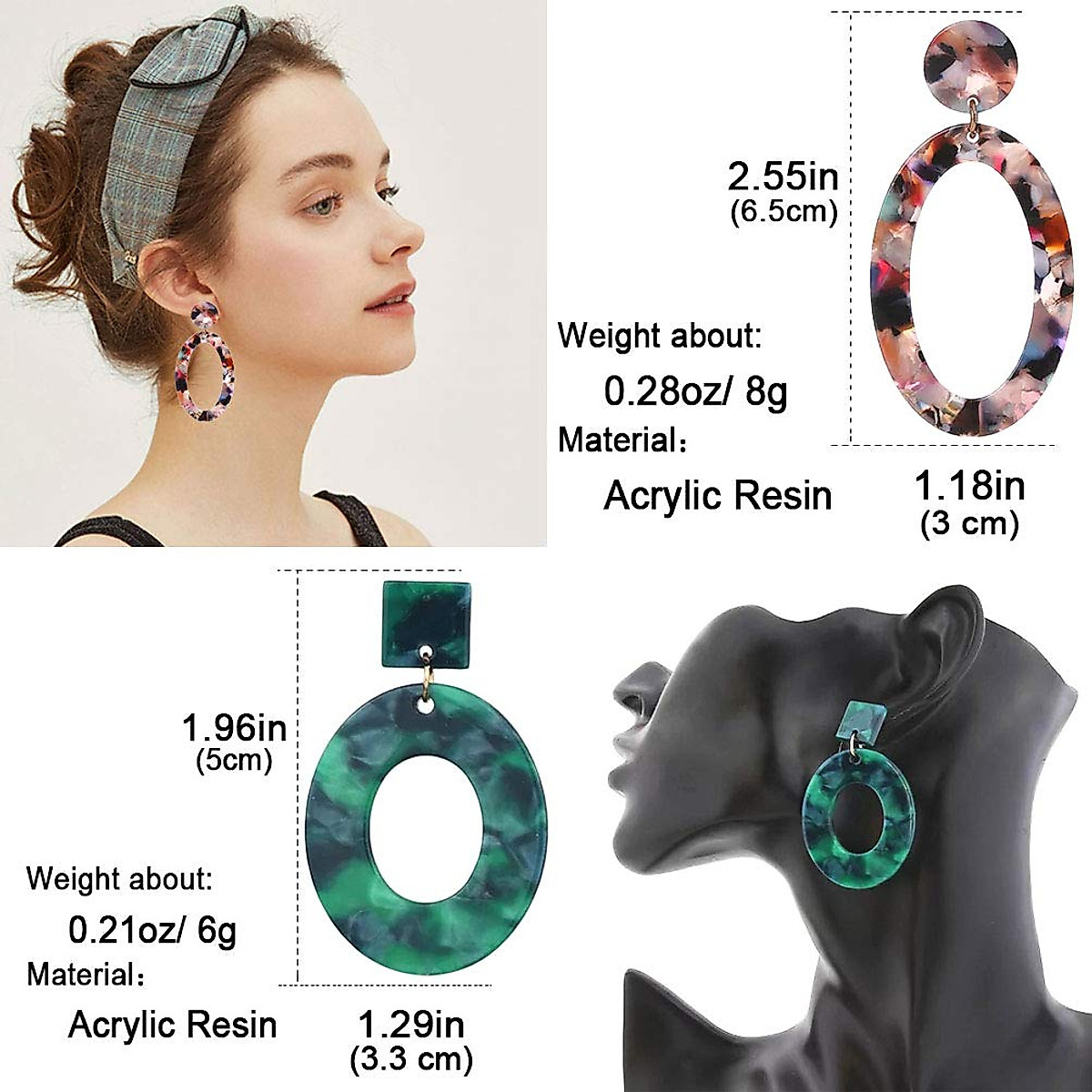 Statement Earrings for Women Acrylic Resin Multicolor Dangles Drop Earrings