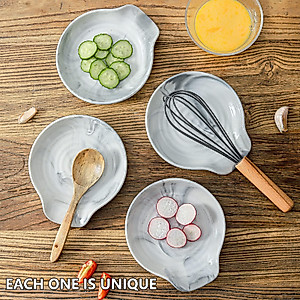 Adewnest Large Spoon Rest for Stove Top : Spoon Holder for Kitchen Counter - Coffee Spoon Rest Ceramic - White Marble Utensil Rest for Ladle, Tongs - Cooking Spatula Holder for Countertop (5.7 Inch)