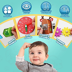 TOY Life Wooden Busy Board Montessori Toys for Toddlers Activity Board Sensory Toys for Toddlers 1-3 Busy Board for 1 Year Old Travel Toy Educational Activities Motor Skills Toys for Toddlers 1-3