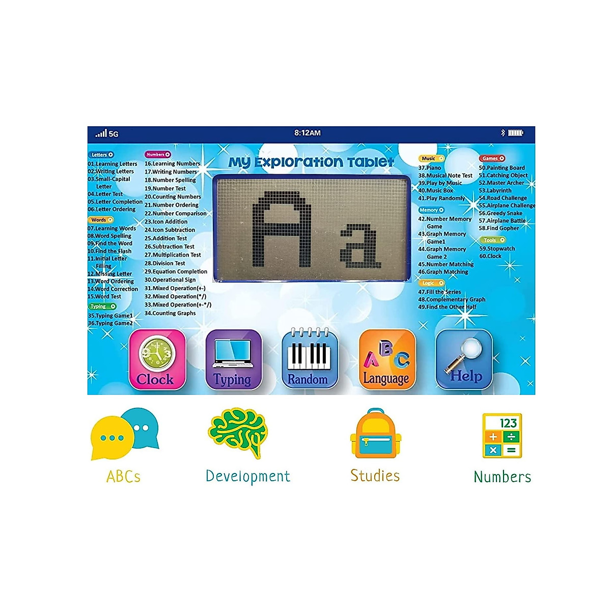 Tech Kidz My Exploration Toy Tablet Educational Learning Computer, 60 Challenging Learning Games and Activities, LCD Screen, Keyboard (Blue), Ages 3+