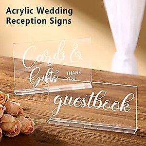Yulejo 2 Pieces Acrylic Wedding Reception Sign Guest Book Sign Cards and Gifts Wedding Sign with Stand Rustic Farmhouse Hanging for Wedding Cabin Beach Party Home Decor, 2 Styles (White Printing)