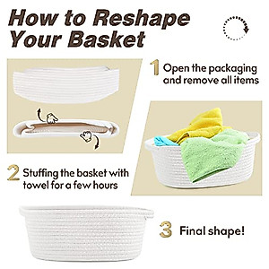 Pro Goleem Small Woven Basket with Gift Bags and Ribbons Durable Baskets for Gifts Empty Small Rope Basket for Storage 12"X 8" X 5" Baby Toy Basket with Handles,White