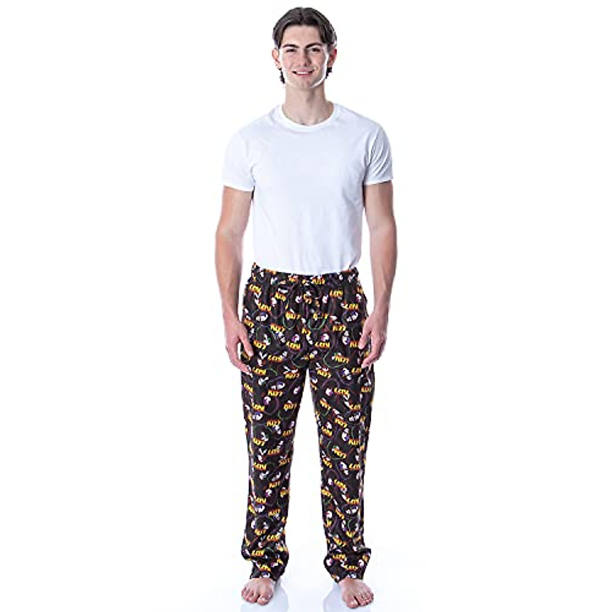 KISS Men's Allover Band Member Print Adult Loungewear Sleep Pajama Pants (Large) Black