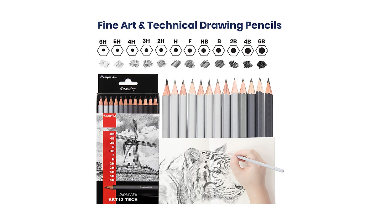 Pacific Arc Premium Graphite Drawing Pencils for Artists | 12-Pack ...