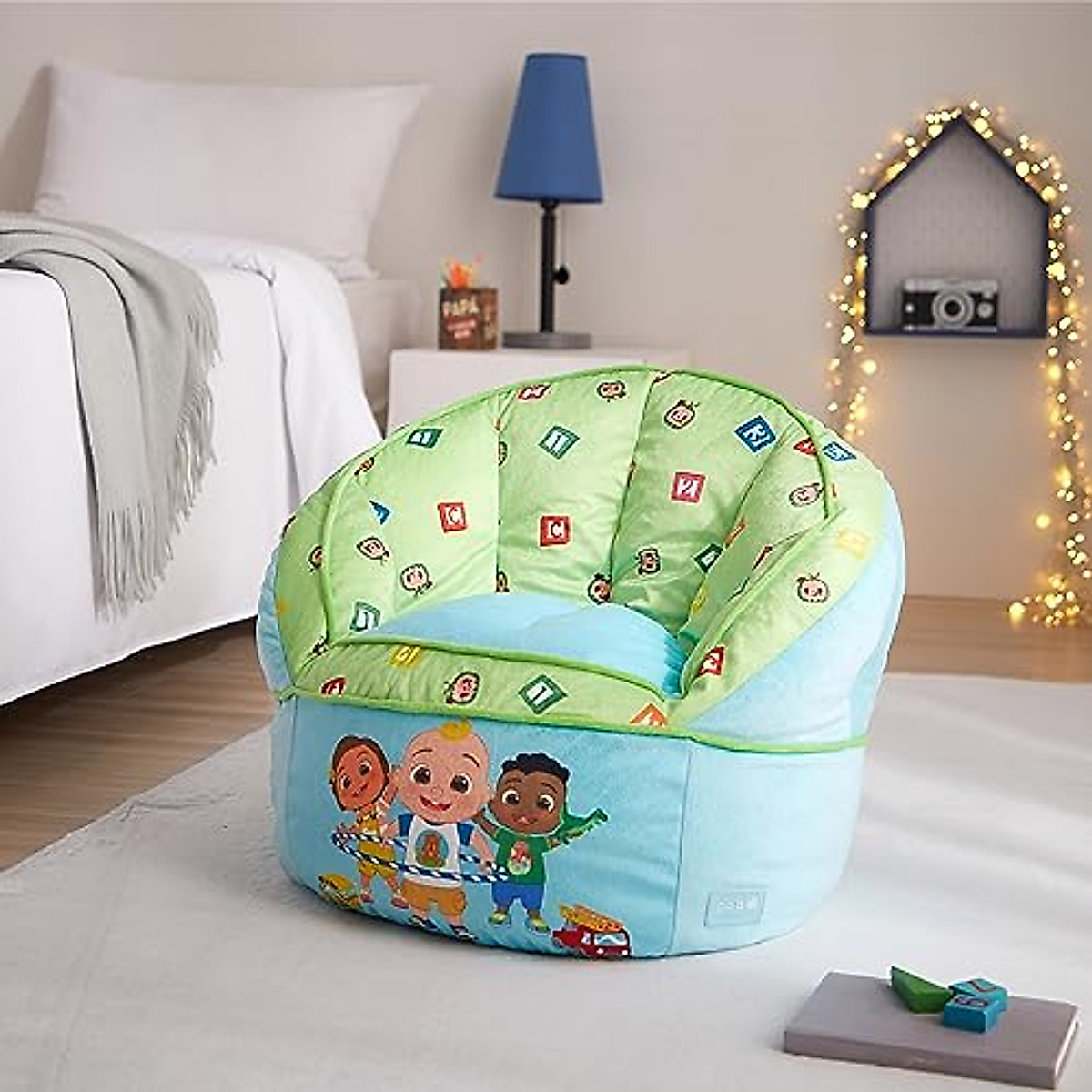 Idea Nuova Cocomelon Blue Round Bean Bag Chair for Kids, Ages 3+, Large