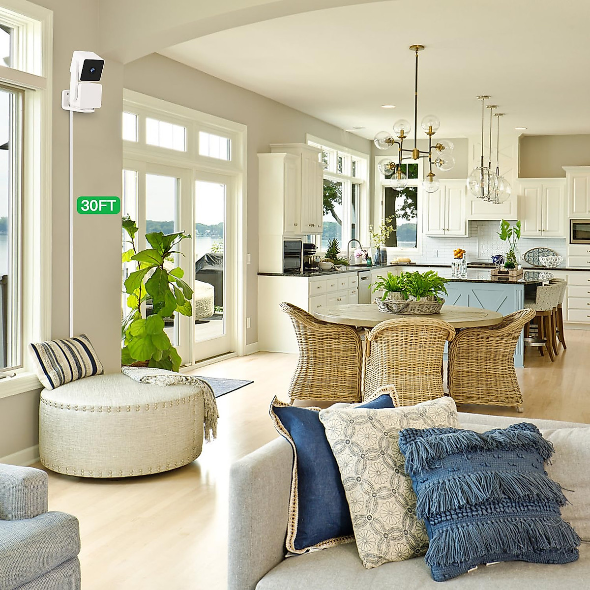 2Pack 30FT Power Cable Compatible with WYZE Cam Pan V3, 90 Degree L-Shaped Flat Micro USB Extension Cable for WYZE Cam Pan V3 (White)