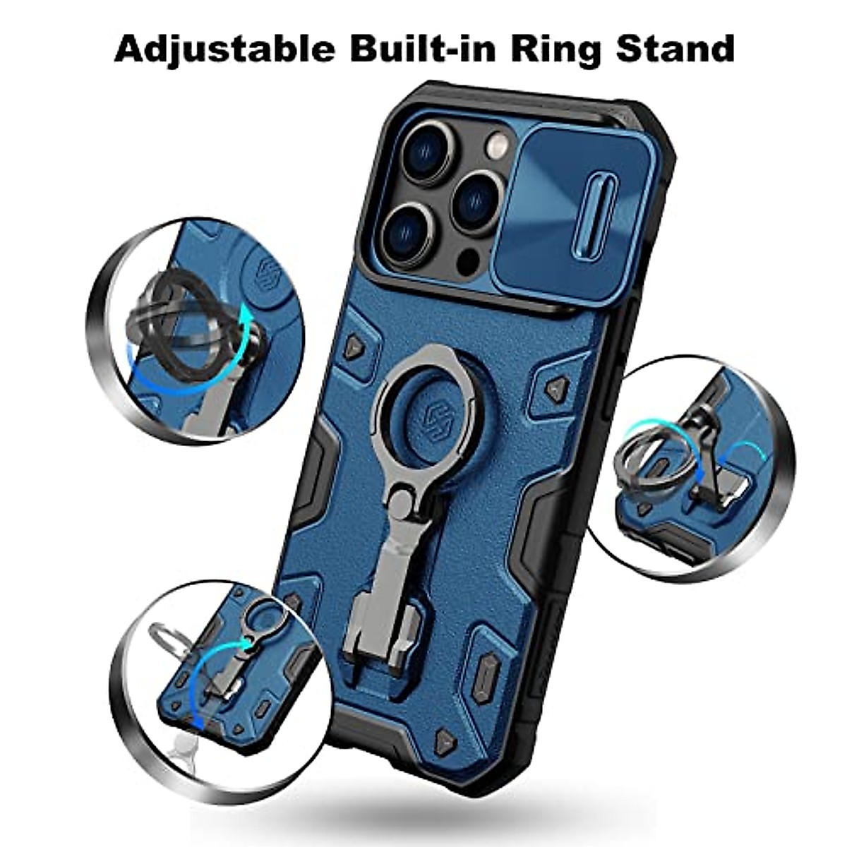Nillkin Case for iPhone 14 Pro Max Case with Stand, Slide Camera Cover, Military Grade Shockproof Portective Case Compatible with MagSafe Wireless Charger&Magnetic Car Mount Holder,Blue